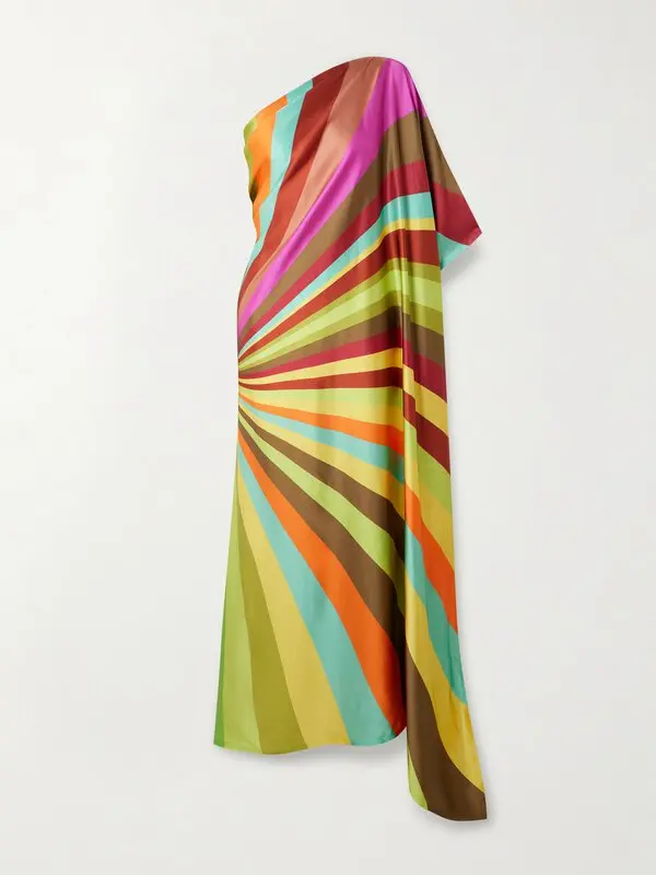 DIMA AYAD One-shoulder Draped Printed Satin Gown - Multi