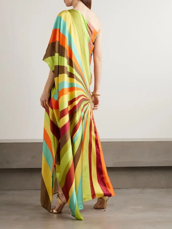 DIMA AYAD One-shoulder Draped Printed Satin Gown