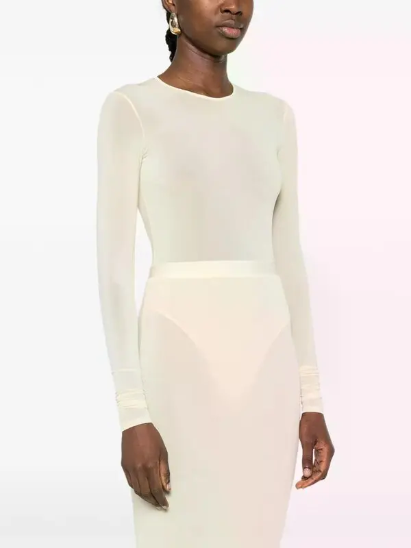 Wardrobe.NYC Sheer Long Sleeve Bodysuit - Neutrals
