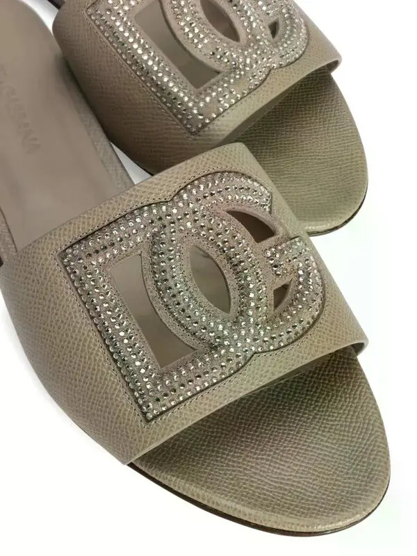 Dolce & Gabbana Embellished Suede And Dauphine Calfskin Flat Slippers - Brown