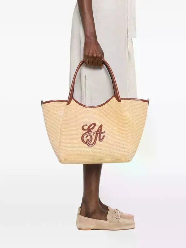 Emporio Armani Logo-appliqué Woven Tote Bag - Neutrals