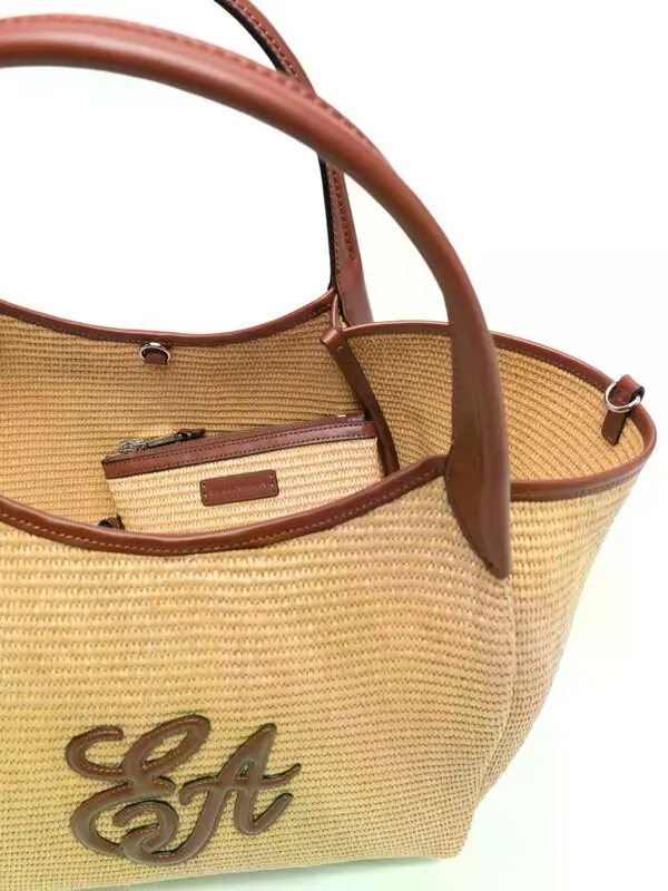 Emporio Armani Logo-appliqué Woven Tote Bag - Neutrals
