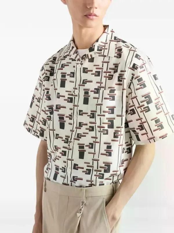 Prada Printed Cotton Blend Shirt - Neutrals