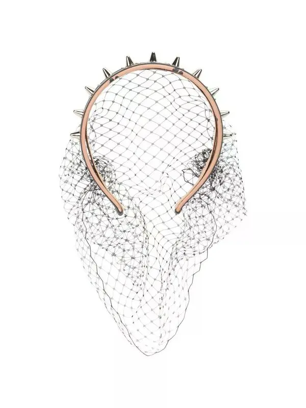 Red Valentino Spiked Floral Veil Headband - Neutrals
