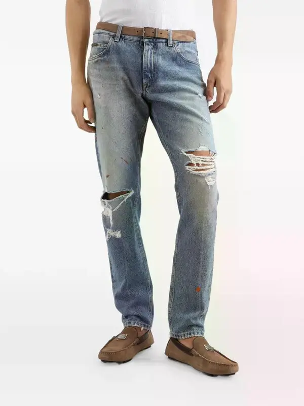 Dolce & Gabbana Ripped Logo Plaque Jeans