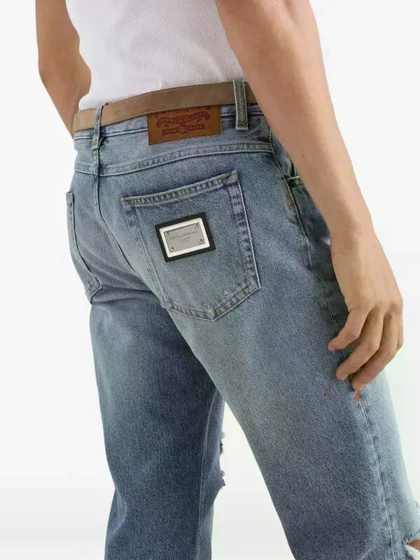 Dolce & Gabbana Ripped Logo Plaque Jeans