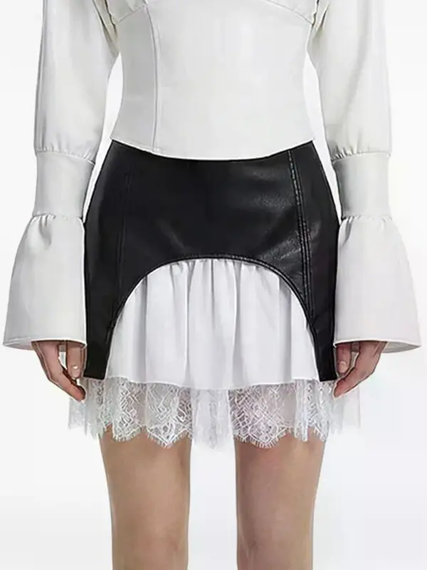 HAMZA Swan Layered Skirt With Lace Trim - Black