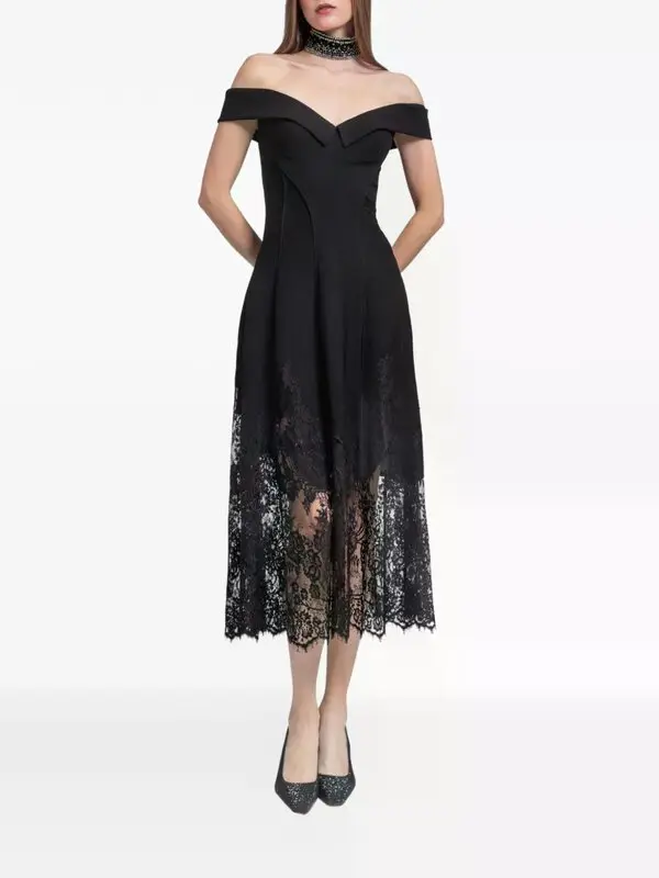 GEMY MAALOUF Folded Off-shoulder Midi Dress - Black