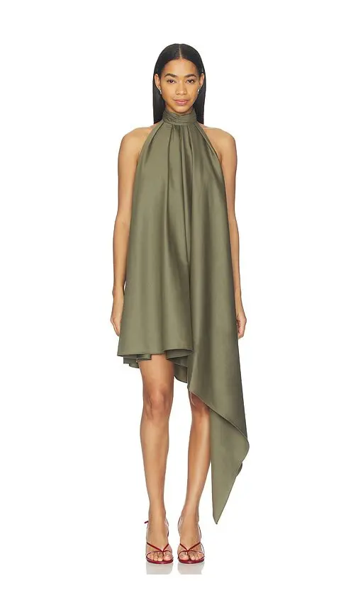 Ronny Kobo Asymmetrical Hem Halter Dress - Olive