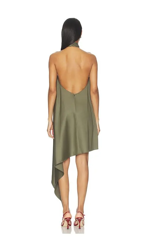 Ronny Kobo Asymmetrical Hem Halter Dress - Olive