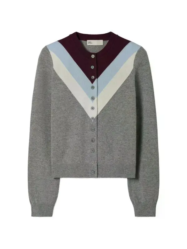 Tory Burch Chevron Wool Cardigan - Grey