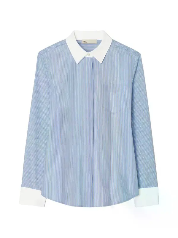 Tory Burch Striped Cotton Button-down Shirt With Contrast Collar And Cuffs