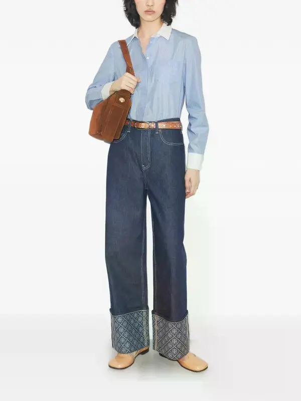 Tory Burch Striped Cotton Button-down Shirt With Contrast Collar And Cuffs
