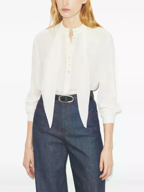 Tory Burch Georgette Bow Blouse - Neutrals