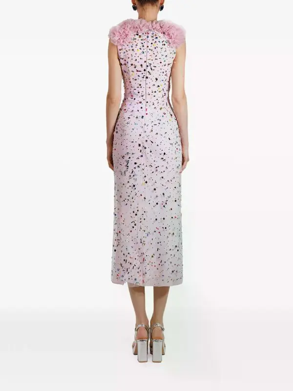 GEMY MAALOUF Beaded Ruffled Midi Dress