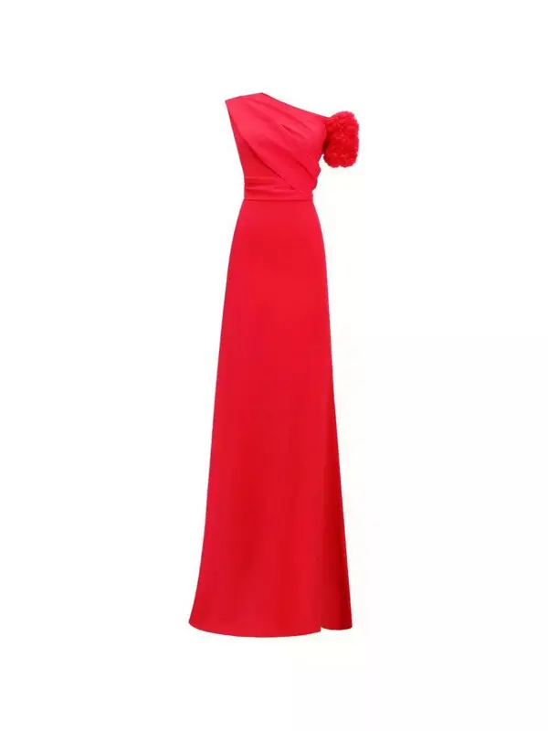 GEMY MAALOUF One Shoulder Draped Gown With Ruffle Detail