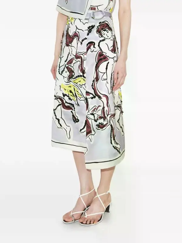 Tory Burch Printed Satin Wrap Skirt With Sequins