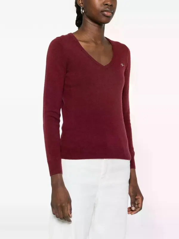 Gant V-neck Long Sleeve Pullover - Red