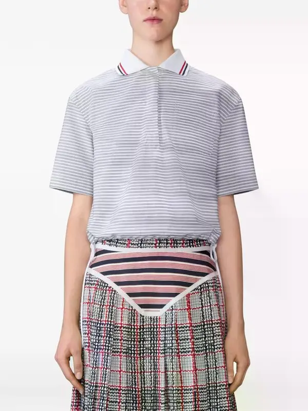 Thom Browne Striped Polo Top With Drawstring Hem