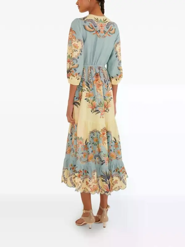 Farm Rio V-neck Floral Midi Dress - Blue