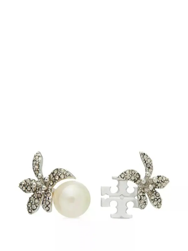 Tory Burch Moondance Pearl Flower Stud Earrings - Silver