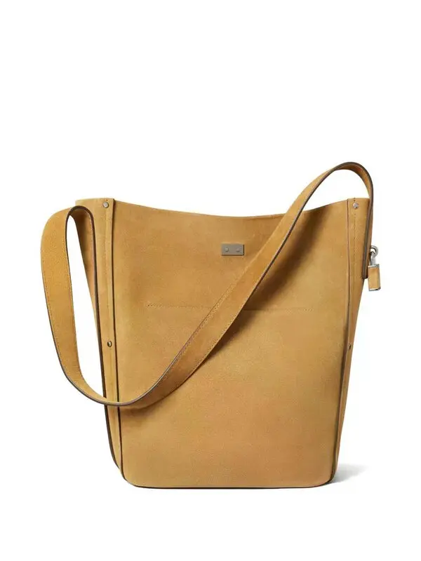 Tory Burch Slim Lock Bucket Bag In Suede - Neutrals