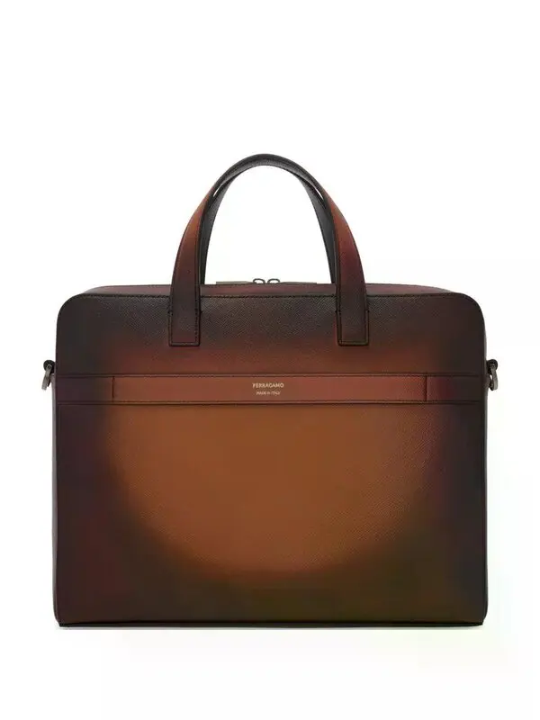 FERRAGAMO Gancini Briefcase In Hammered Leather - Brown
