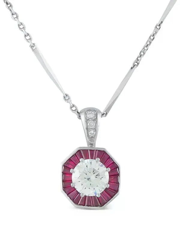 LB EXCLUSIVE Platinum Diamond And Ruby Pendant Necklace - Silver