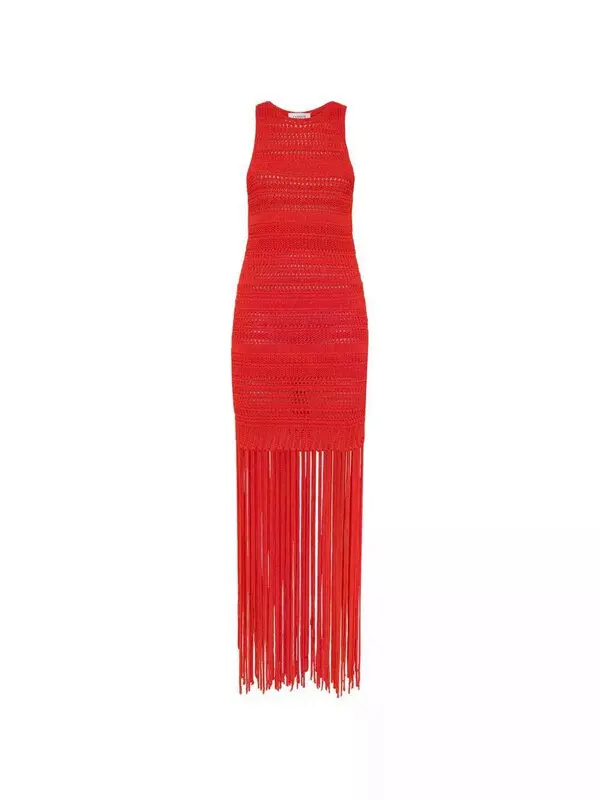 LANEUS Knitted Maxi Dress - Red