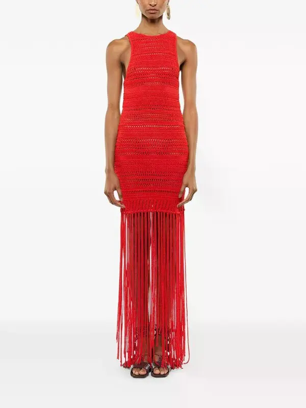 LANEUS Knitted Maxi Dress - Red