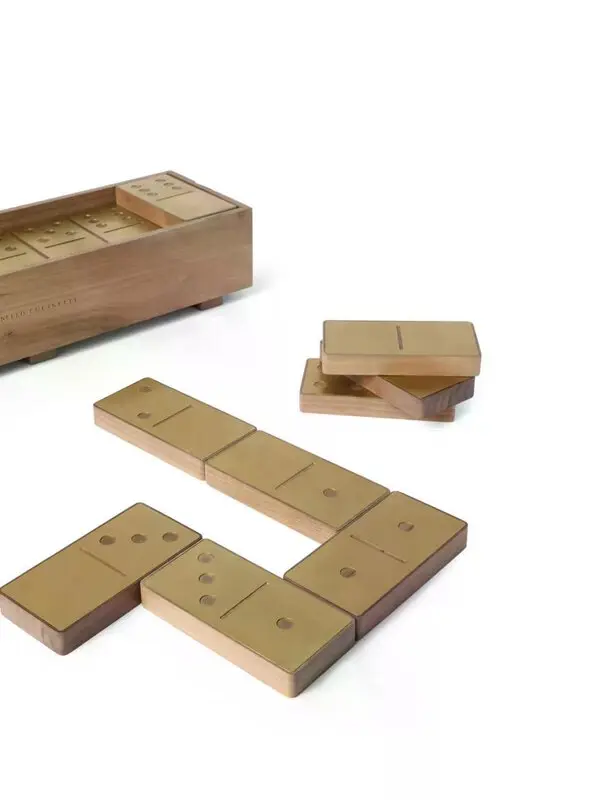 Brunello Cucinelli Walnut Wood Brass Dominoes Set