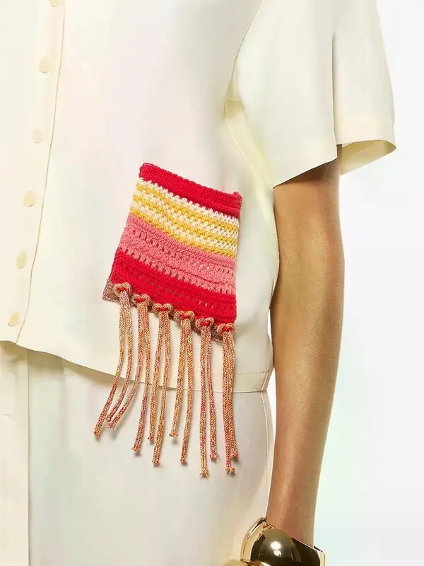LANEUS Cream Crochet Pocket Fringed Shirt