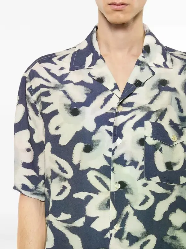 LANEUS Floral-print Shirt - Blue