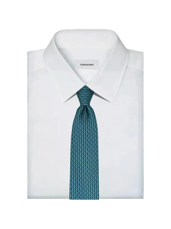 FERRAGAMO Silk Tennis Print Neck Tie - Blue