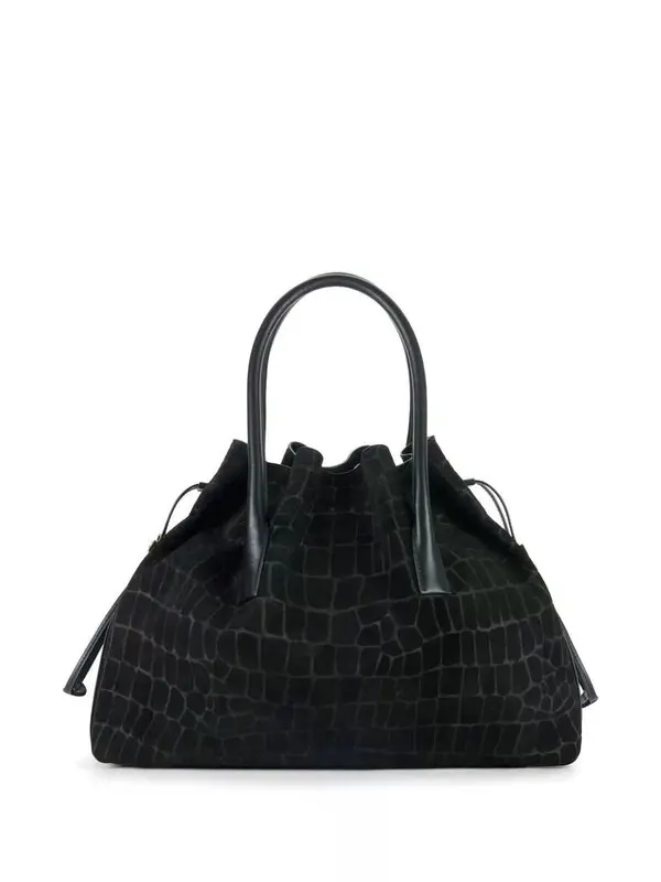 Elisabetta Franchi Crocodile Print Suede Handheld Bag - Black
