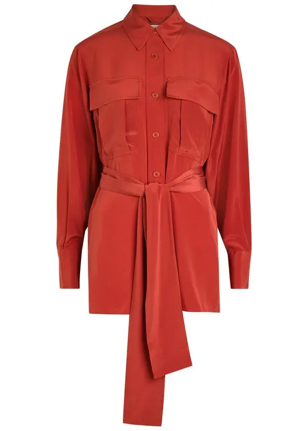 JOSEPH Belted Silk Shirt - Red