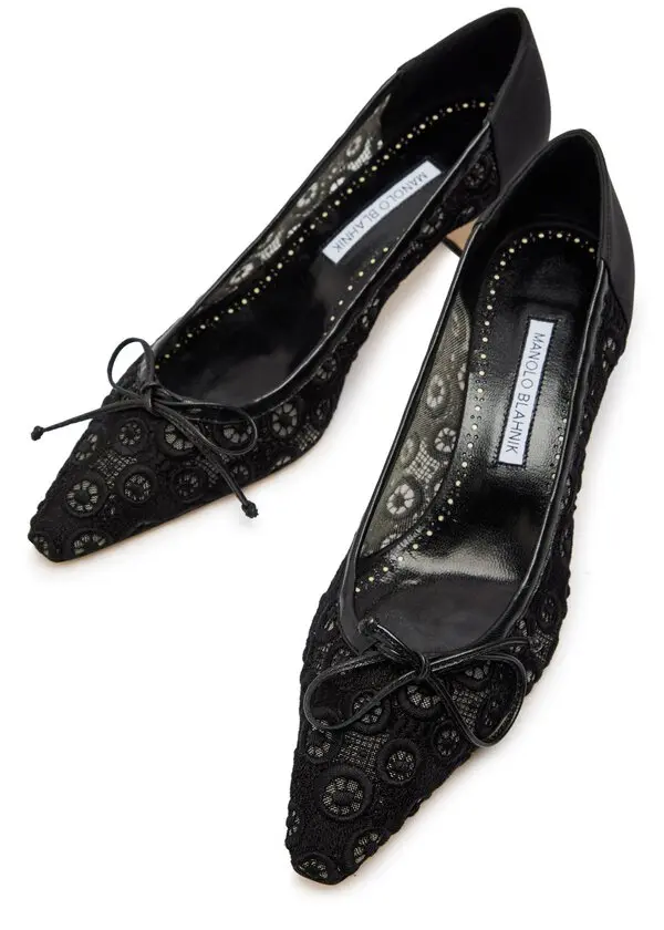 Manolo Blahnik Martebal 50 Lace And Satin Pumps