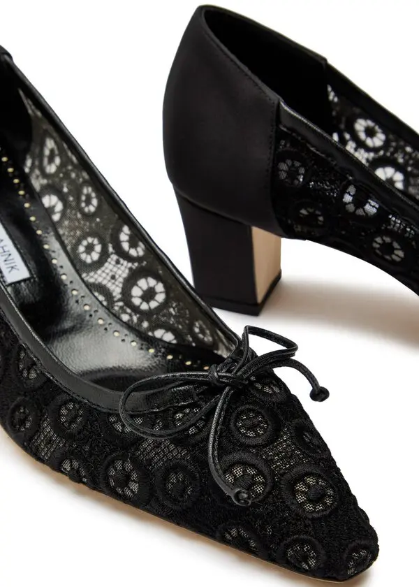 Manolo Blahnik Martebal 50 Lace And Satin Pumps