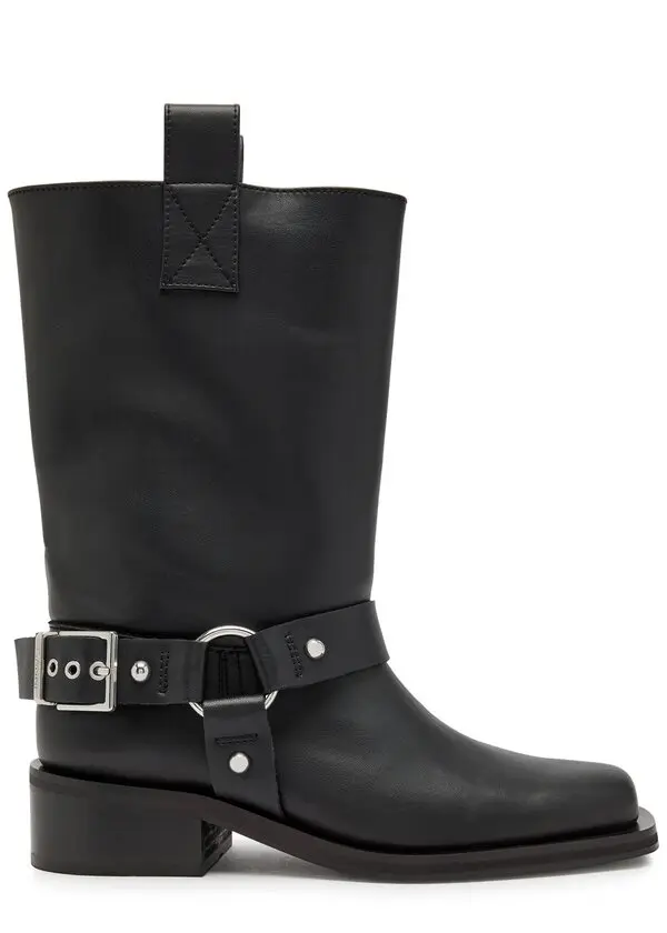 GANNI Faux Leather Mid-calf Biker Boots - Black