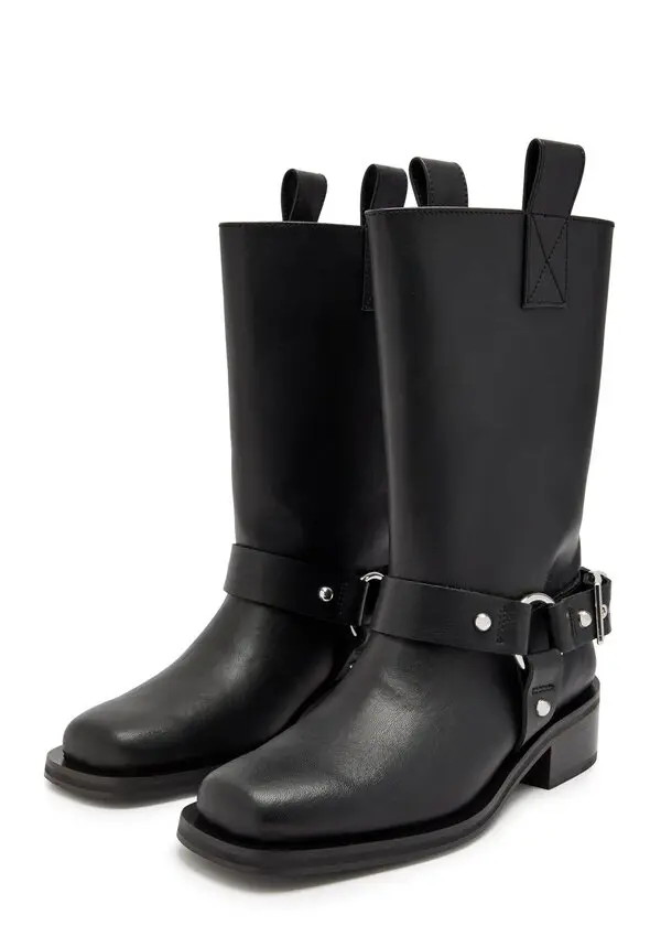 GANNI Faux Leather Mid-calf Biker Boots - Black