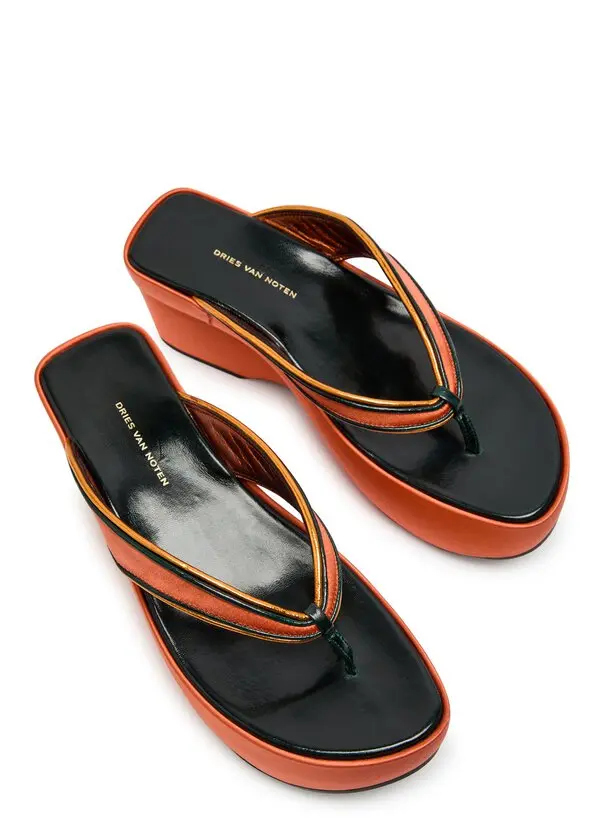 Dries Van Noten Satin Thong Wedge Sandals - Orange