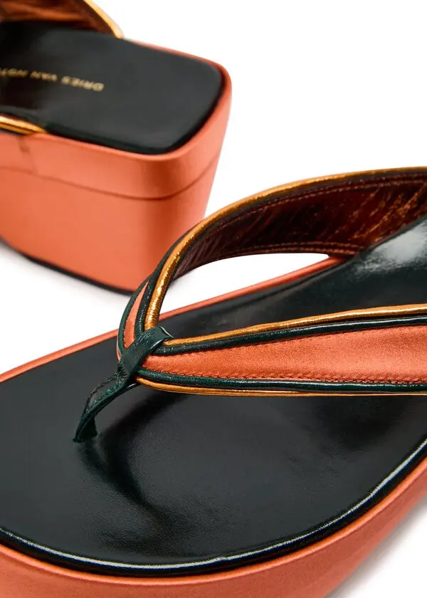 Dries Van Noten Satin Thong Wedge Sandals - Orange