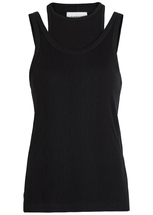 ARMARIUM Layered Ribbed Cotton Tank - Black