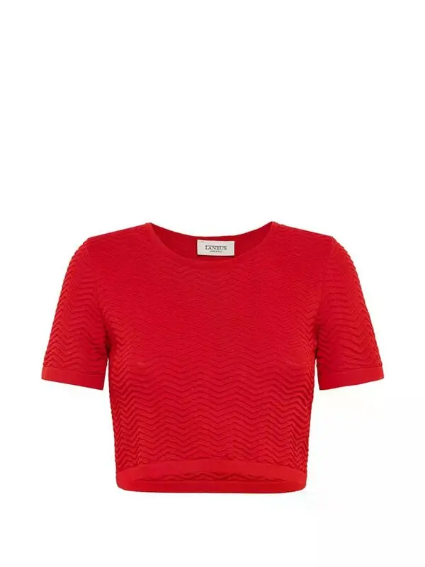 LANEUS Knit Cropped T-shirt - Red