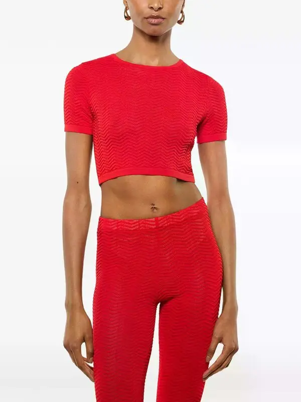 LANEUS Knit Cropped T-shirt - Red