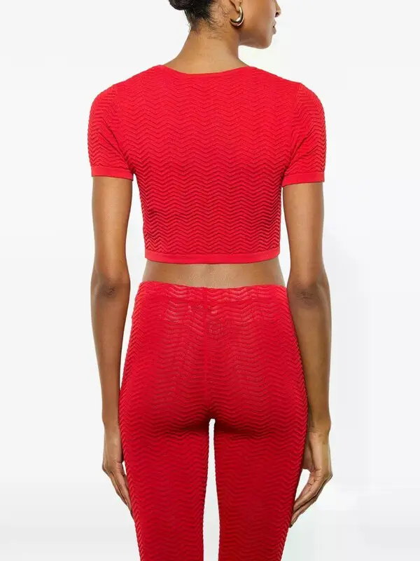 LANEUS Knit Cropped T-shirt - Red