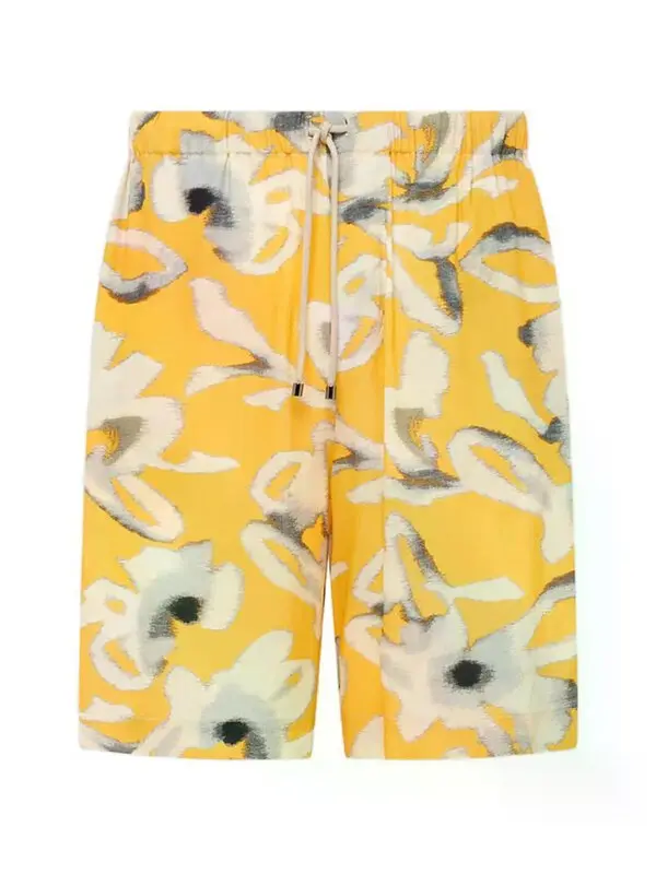 LANEUS Floral Print Drawstring Shorts - Yellow
