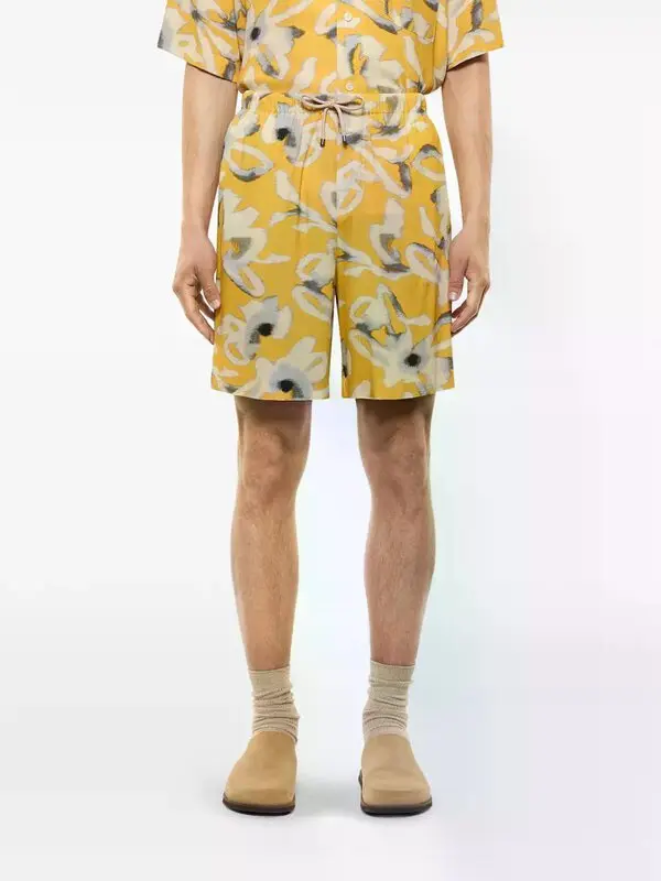 LANEUS Drawstring-fastening Floral-print Shorts - Yellow