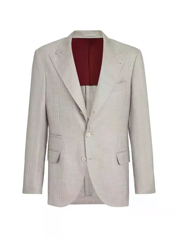 Brunello Cucinelli Cashmere And Silk Chevron Deconstructed Blazer With Peak Lapels - Grey
