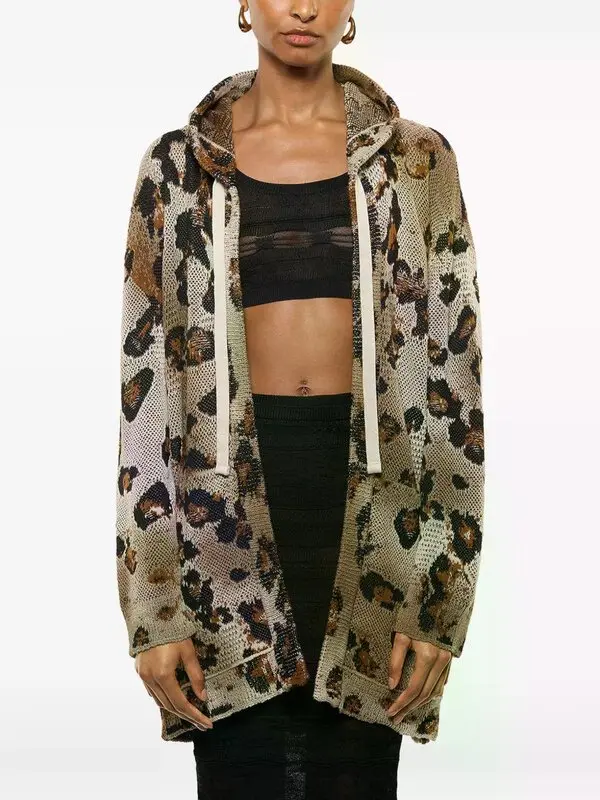 LANEUS Hooded Leopard-print Cardigan - Neutrals